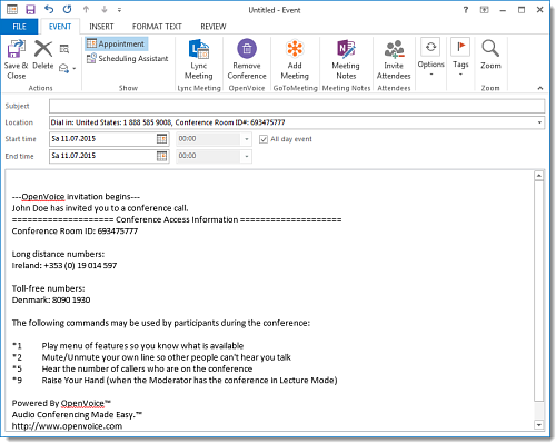 How Do I Schedule An OpenVoice Conference In Outlook OpenVoice Support