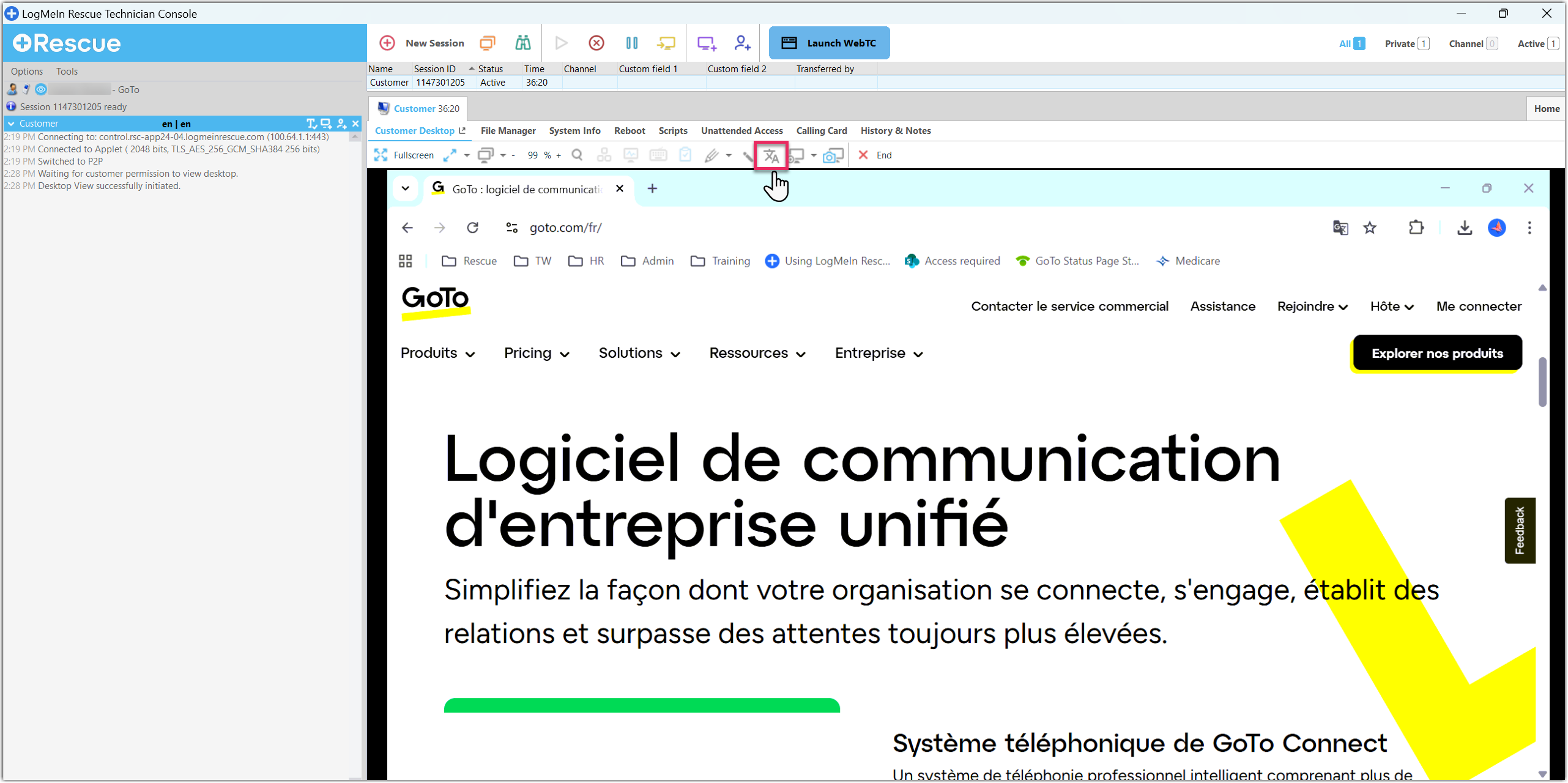 Use the screen translation feature - Rescue Support