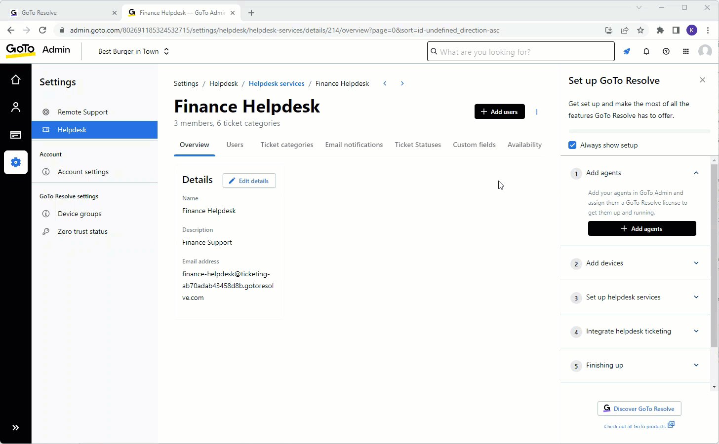 Set business hours and turnaround time to helpdesk services in GoTo Admin - LogMeIn Resolve MDM ...
