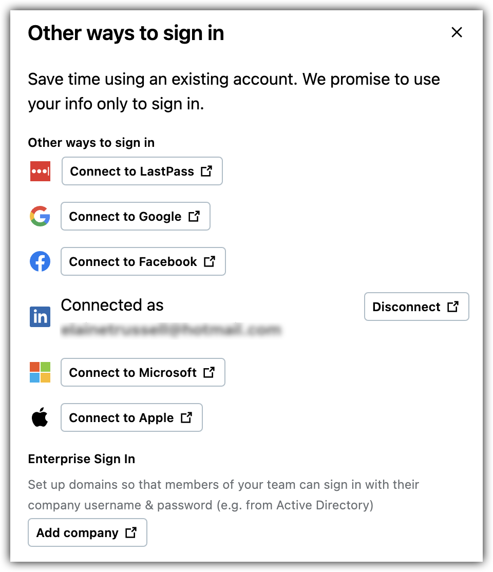 Connect your social or other account for sign-In - Central Support