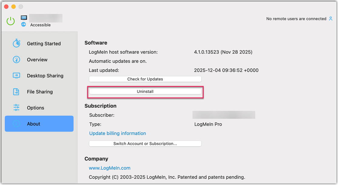 Uninstall the LogMeIn host software - Pro Support