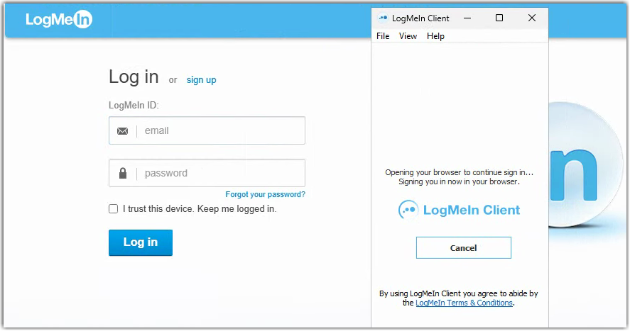 Ändern der Art und Weise, wie Sie sich bei der LogMeIn Client App ...