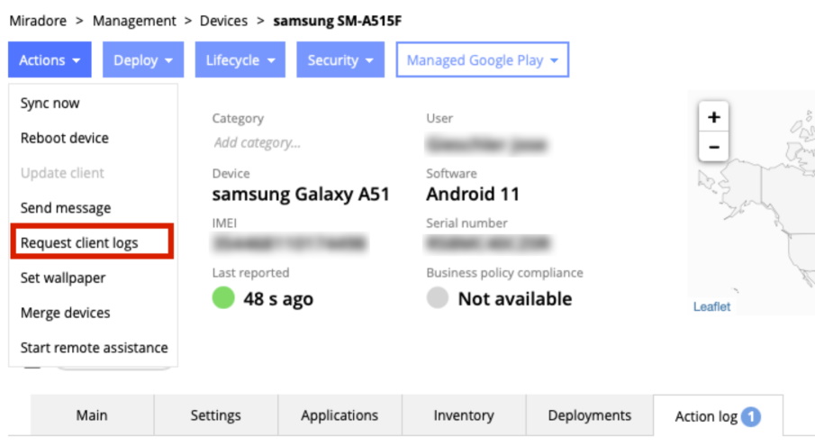 Requesting client logs from a managed device - GoTo Resolve MDM