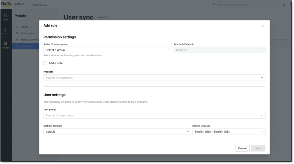Manage User Sync rules - GoToAssist Remote Support